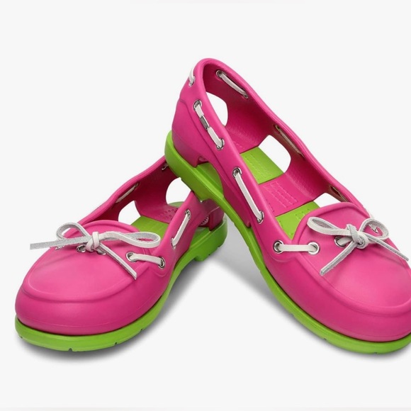 CROCS | Shoes | Crocs Beach Line Pink Green Comfort Close Toe Slip On ...